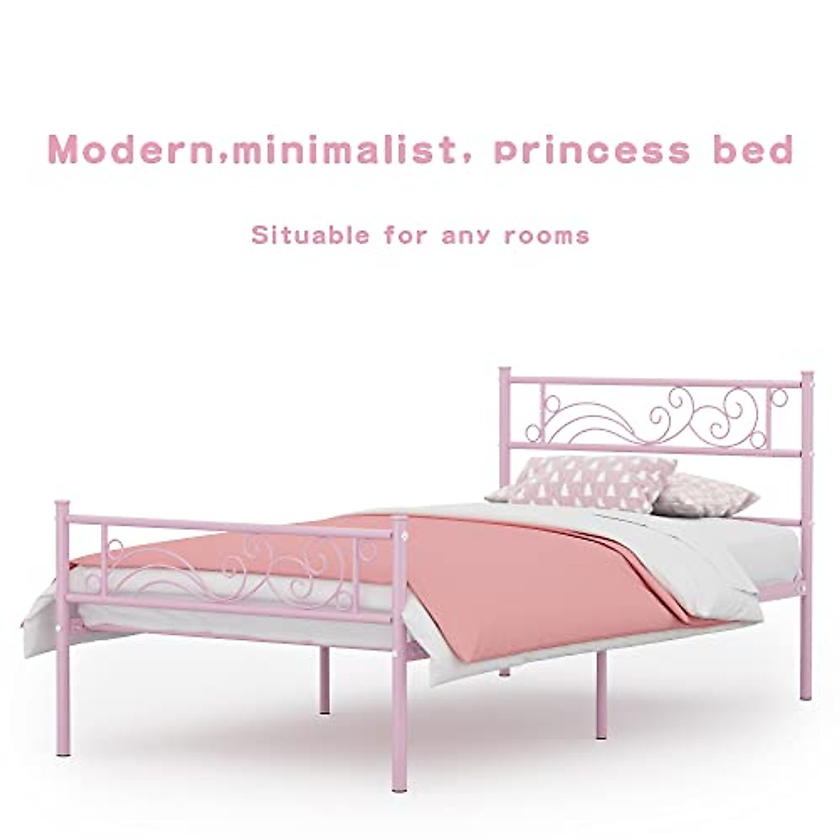 Weehom Metal Bed Frame Twin with Bed Storage,No Box Spring Needed,Heavy Duty Steel Slats Support for Boys Girls Teens Students Adults Pink