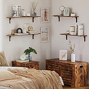 DINZI LVJ Long Wall Shelves, 39.4Inch Wall Mounted Shelves Set of 2, Extra Large Wall Storage Ledges with Sturdy Metal Brackets for Living Room, Bathroom, Bedroom, Kitchen, Rustic Brown