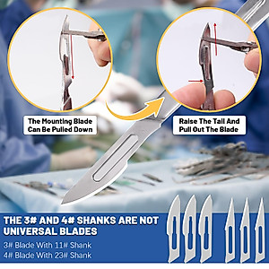 Glarks 44Pcs Surgical Grade Blade with Handle Kit, 40Pcs #11#23 Disposable Surgical Blade Sterile Scalpel Blade with 4Pcs #3#4 Scalpel Knife Handle Set for Biology Lab Anatomy, Practicing Cutting