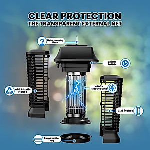 DEVOGUE Electric Bug Zapper - Electric Blue Violet Attract Insect Light - Modern Stylish Mosquito Fly Killer - Fly Mosquito Control Bug Zapper Outdoor & Home and Kitchen (Black)