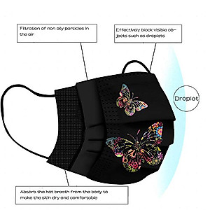 50Pcs Butterfly Print Disposable Facemask for Adults Women with Designs PaperMasks 3 Ply Breathable Non Woven Face Guard
