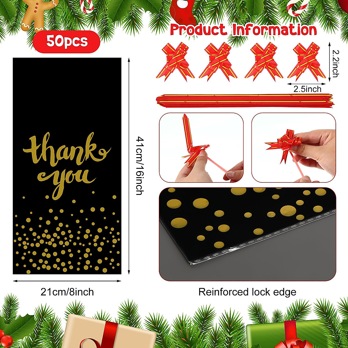 Teling 100 Pcs Wine Gift Bags for Wine Bottles Thank You Wine Bags Cellophane Gift Bag Set Gold Foil Red Wine Bottle Covers 50 Pcs Wine Wrapping Bags and 50 Pcs Pull Bows for Holiday Birthday Party