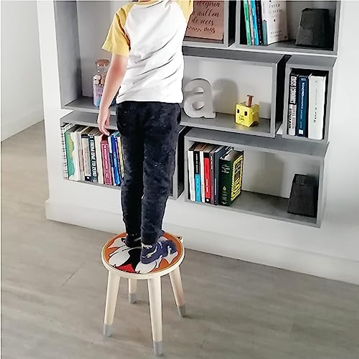 THE OVI FAMILY Kid’s Stool -12 inch Non-Slip Folding Step Stool,Wooden Chair, Lightweight Assembled Four-Legged Sitting Stool- Kitchen,Bathroom, Bedroom, Classroom, Playroom (Lion)