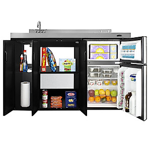 Summit Appliance CK54SINKL 54 Wide All-In-One Kitchenette, Stainless Steel Sink and Faucet, 2-door Refrigerator-freezer, 2-burner Smooth-top Cooktop, Storage Compartments, 115V Operation, Black
