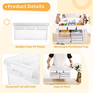 Joyibay 17 Quart Plastic Organizers & Storage Box with Lid and Latching Buckles, Clear Craft Storage Containers, Craft Box for Organizing Bead, Tool, Sewing (with 6 Art Storage Organizer)