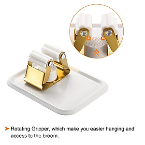 uxcell 4pcs Mop Broom Holder Wall Mount, 304 Stainless Steel Mop Broom Organizer Storage Rack, Self Adhesive Broom Hanger for Bathroom, Laundry Room, White