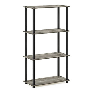 Furinno Turn-N-Tube 3-Tier Double Size Storage Display Rack, French Oak Grey/Black & (99557GYW/BK) Turn-N-Tube 4-Tier Multipurpose Shelf Display Rack - French Oak Grey/Black