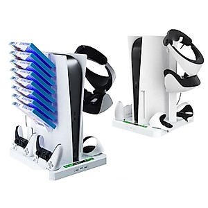 For PS5 Console Cooling Dock, PSVR 2 Handle Charging Dock, for PS5 Controllers Charging Station, VR Headset Game Disc Helmet Storage Rack