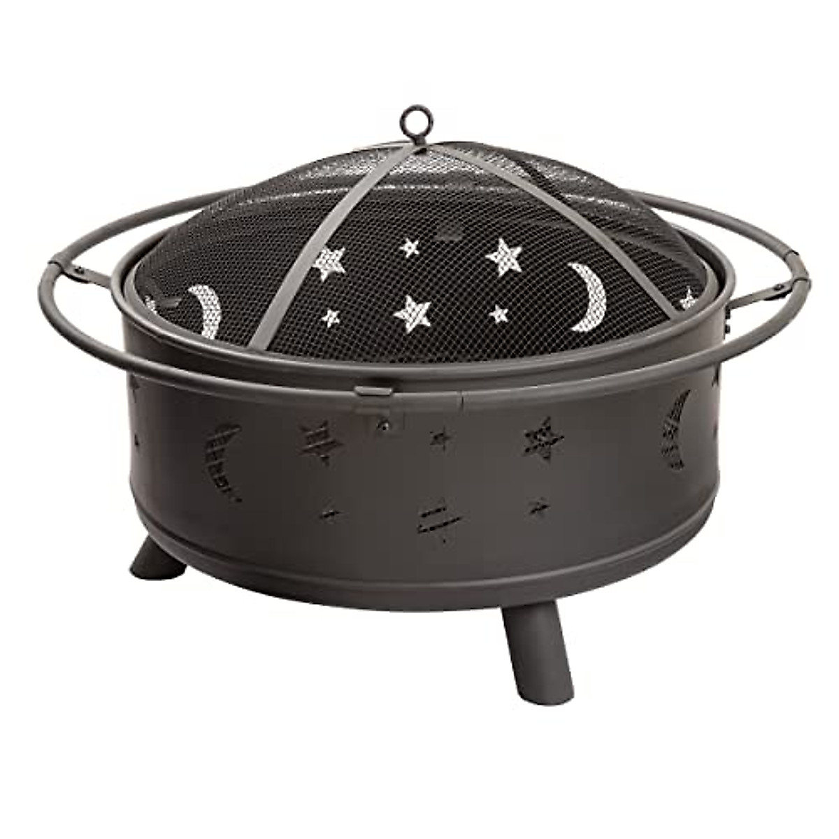 Fire Pit Set, Wood Burning Pit - Includes Screen, Cover and Log Poker- Great for Outdoor and Patio, 30 inch Round Star and Moon Firepit by Pure Garden