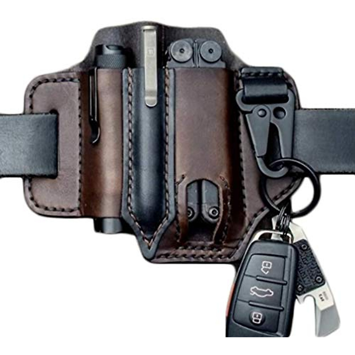 Multitool Leather Sheath EDC Pocket Organizer - High Leather Quality, Multitools Holder Holster EDC Essentials Organizer Belt Pouch,Knife Organizer Leather Sheath (Brown)