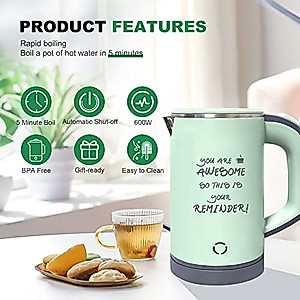 Small Electric Tea Kettle, 0.8L Portable Travel Hot Water Boiler Stainless Steel,Low Power Cordles Mini Electric Coffee Kettle Auto Shut-off,Gift For Camping, Travel, Office And Student Dormitory