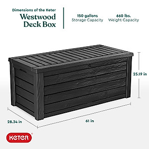Keter Westwood 150 Gallon Plastic Outdoor Furniture Storage Deck Box, Dark Gray