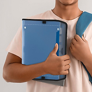Five Star 7 Pocket Expanding File Organizer + Study App, Plastic Expandable File Folders with Customizable Tabs & Clear Cover, Holds 11" x 8-1/2", Zipper Closure, Pacific Blue (72711)