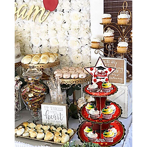 ALIBBON Graduation Cupcake Stand, 3 Tier Round Cardboard Cake Stand Tower, Class of 2023 Red Dessert Stand Holder, Graduation Cupcake Serving Tray, Congrats Grad Graduation Party Supplies Decoration