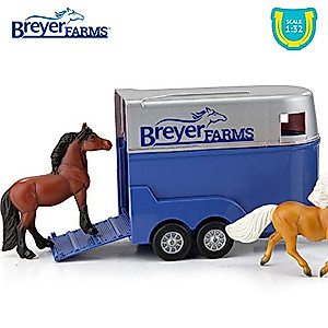 Breyer Horses Farms Land Rover and Tag-a-Long Trailer and Playset | Die Cast | 3.25” H x 10.5” L x 2.5” D | 2 Stablemates Horses Included | 1:32 Scale | Model #59216, Multi