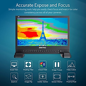 SEETEC 4K156-9HSD 15.6 Inch Broadcast LCD Monitor with IPS UHD 3840x2160 SDI Input and Output 4xHDMI Inputs Quad Split Display