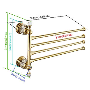 Metal Swivel Towel Rack with Crystal Decor, Multi-Bar Bathroom Towel Rack Euro Stainless Steel Towel Bar for Bathroom, Kitchen, Home Décor-3-Arm-Golden (Size : 4-Arm)