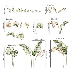 decalmile Boho Tropical Leaves Wall Decals Palm Leaf Green Plants Wall Stickers Living Room Bedroom Office Wall Decor