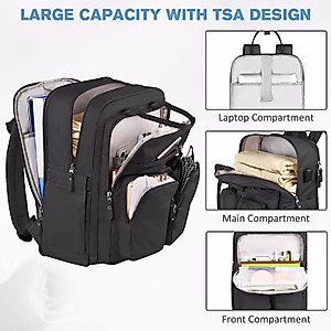 Mancro Travel Backpack for Women with TSA Laptop Compartment, 15.6 Inch Laptop Backpack with USB Charging Port and Dry-Wet Pocket, Fashion Computer Backpack for Women, Black