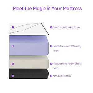 NAP&SLEEP Memory Foam Mattress - Lavender Infused with Cold Touch Cover, Medium Firm to Plush Feel, Helps with Sleep - Sizes Full, Queen, King, 10", 12", 14" (12" Medium, King (U.S. Standard))
