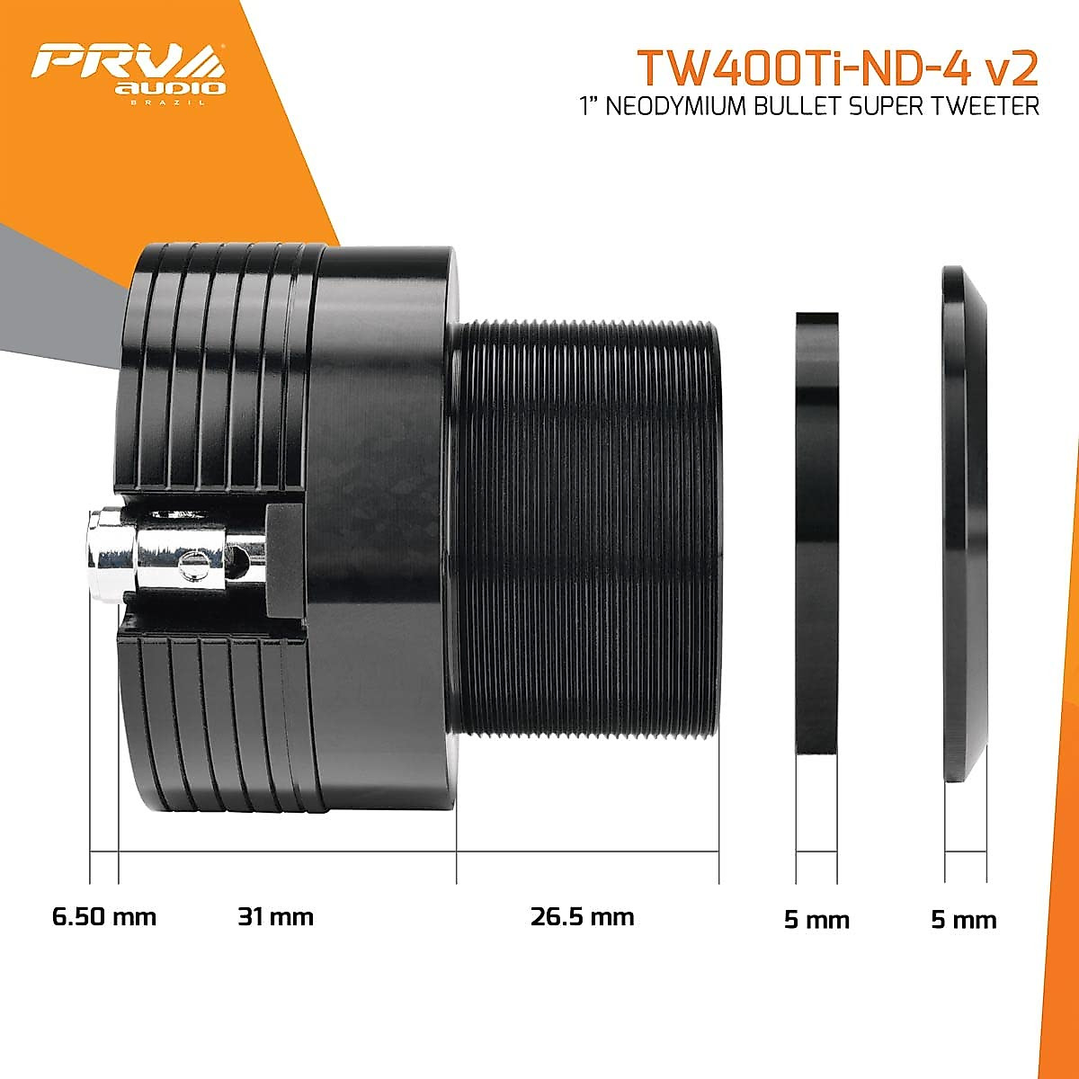 PRV AUDIO 2X TW400Ti-Nd-4 v2 Bullet Super Tweeter 1" Exit Neodymium 120 Watts Max Power 4 Ohm 1 Inch Voice Coil - New Version More Compact and Improved Design for Pro Audio (2 Tweeters)