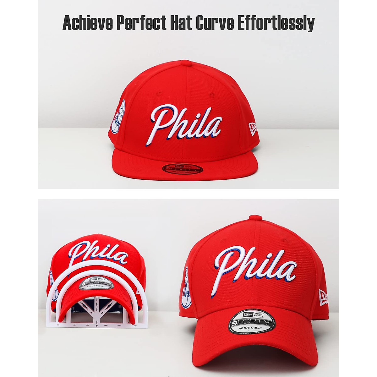 Baseball Hat Curving Band, Mens Baseball Cap Hat Brim Bender, Hat Shaper for Fitted Hats, Trucker Hat, Flat Brim Hats, Perfect Hat Curve Bender, Hat Accessories for Teen Boys, Pack of 4 (Black)