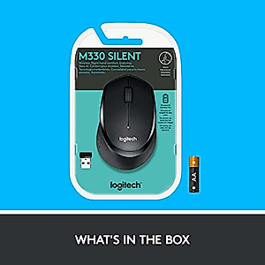 Logitech M330 SILENT PLUS Wireless Mouse, 2.4GHz with USB Nano Receiver, 1000 DPI Optical Tracking, 2-year Battery Life, Compatible with PC, Mac, Laptop, Chromebook - Black