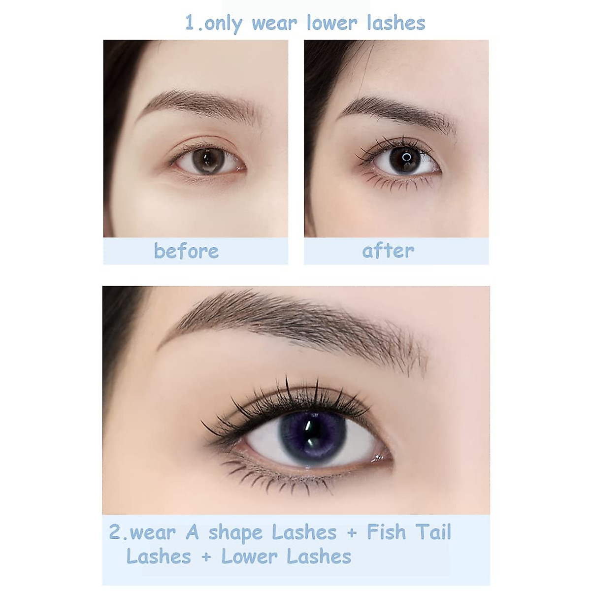 LASGOOS DIY Eyelash Extensions Natural 3D Individual Lash 40pcs 5mm Single Bottom/Lower Lash + 80pcs 10/11mm A Shape+ 80pcs Fish Tail Volume Lashes Mixed, Home Grafted C curl Lashes Pack