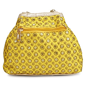 LONGING TO BUY Women's Potli Bags & Wristlets Clutch for Wedding, Potli for Gift (Yellow-1)