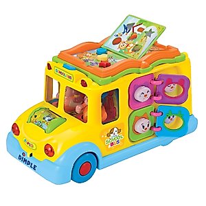 Dimple Educational Interactive School Bus Toy with Tons of Flashing Lights, Sounds, Responsive Gears and Knobs to Play with, Tons of Fun for Toddlers for Kids (Single)