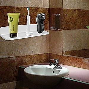 Wall Mounted Small Floating Shelf Stick On Wall Shelves for Bedroom,Kitchen,Bathroom Bedside Shelves to Display Speakers,Photo Frame,Watch,Keys,Cosmetics-Damage Free-Plastic-White(1Pcs/Set)