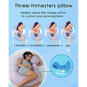 QUEEN ROSE Cooling Pregnancy Pillows,E Shaped Full Body Pillow for Sleeping, with Pregnancy Wedge Pillow for Belly Support, 60 Inch Maternity Pillow for Side Sleeper, Cooling Rayon Cover, Purple