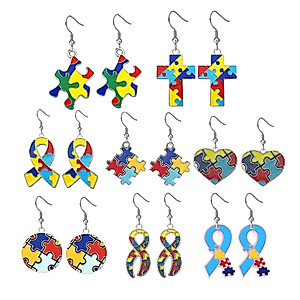 16 Pieces Autism Awareness Earring Multi Color Autism Puzzle Piece Women's earrings 8 Styles (8Pair, Zinc Alloy)