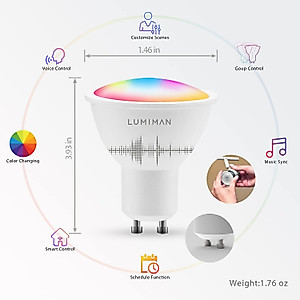 GU10 Smart Spotlight Bulb, Music Sync, RGBCW Color Changing Bulb, Works with Alexa and Google Assistant, Smart WiFi Control (2.4GHz Wi-Fi Only), 5W 400LM, for Range Hood and Track Lighting 1 Pack