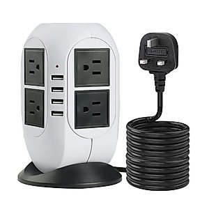【5M】 Surge Protector Power Strip Tower with USB. TEEMDOM 12 in 1 Power Strip with USB Ports，Surge Protector Tower with 8 Outlets mit 4 USB, 5M/15 FT Long Extension Cord with Multiple Outlets for Home…
