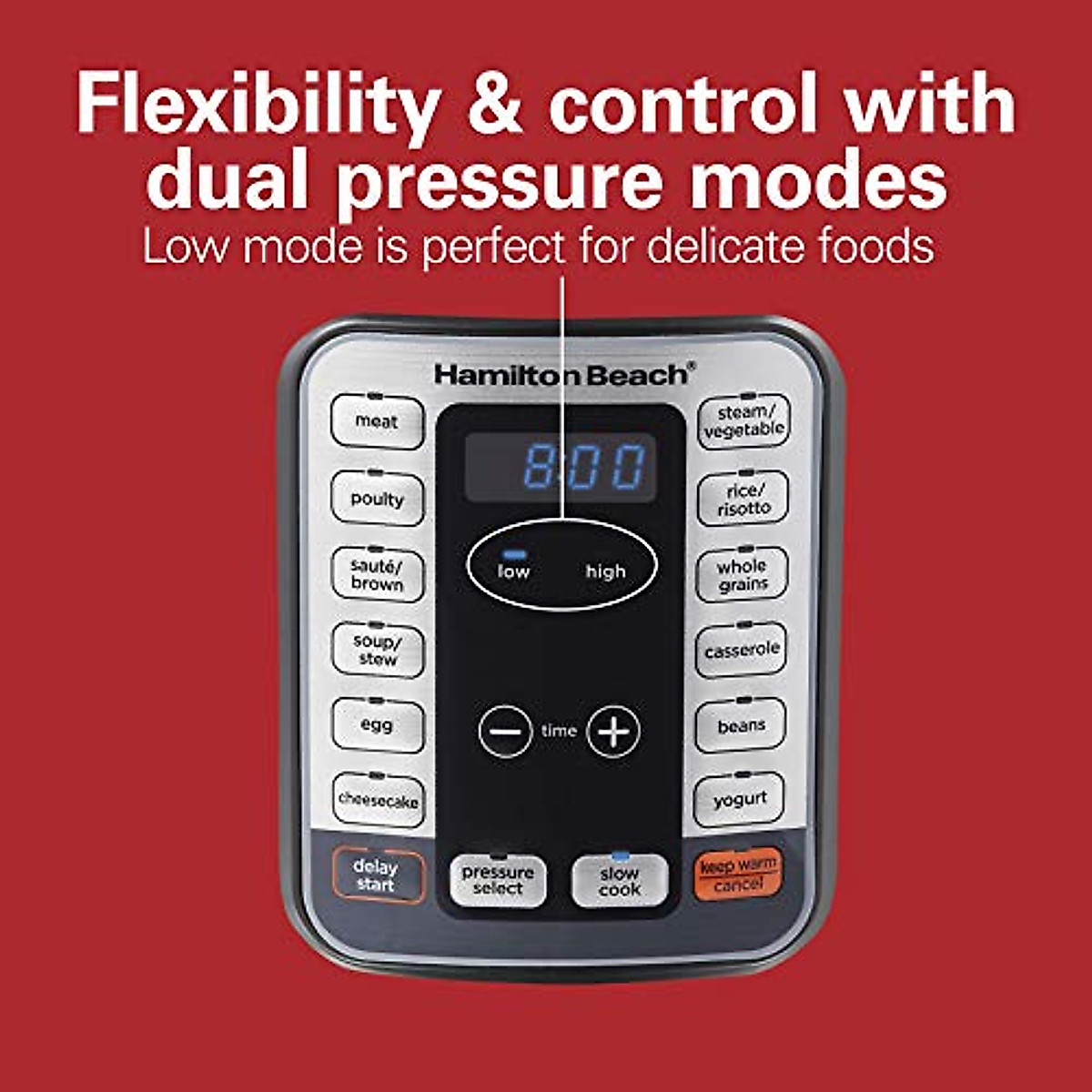 Hamilton Beach 12-in-1 QuikCook Pressure Cooker with True Slow Cook Technology, Rice, Sauté, Egg and More, 8qt., Black and Stainless (34508)