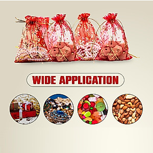 TEXASDELUXE Red Gold Snowflake Small Organza Bags with Drawstring 2x3 40 pack Tiny Small Drawstring Bags 2x3 for Party Wedding Goodies Candies & Jewelry Small Mesh Bags Drawstring 2x3