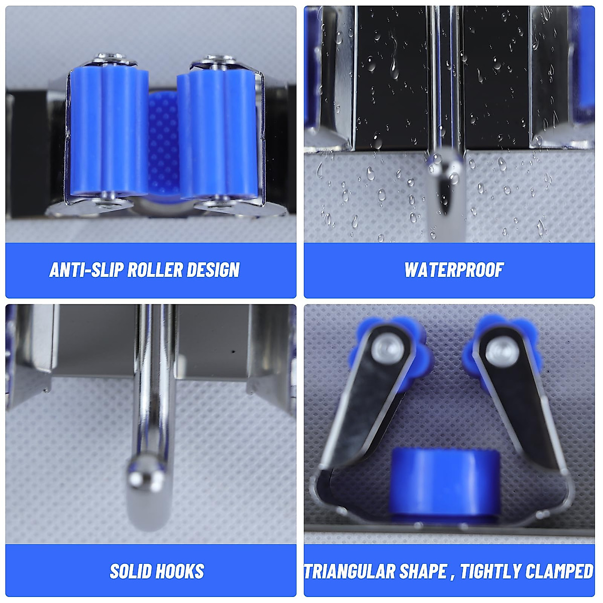 Mop Broom Holder Wall Mounted,6 Racks 3 Hooks Heavy Duty Stainless Steel Broom and Mop Hangers,Garage Storage Rack & Garden Tool Organizer, Self-adhesive/Screw Drilling