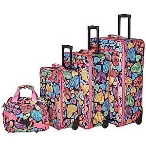 Rockland Jungle Softside Upright Luggage Set, Expandable, New Heart, 4-Piece (14/29/24/28)