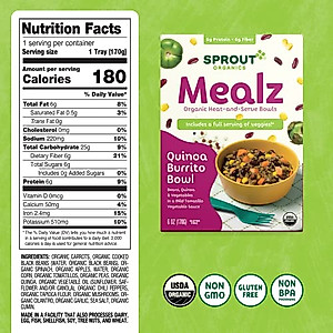 Sprout Foods Organics, Big Kid Mealz, Quinoa Burrito Bowl, Organic Microwavable 6 oz Bowl (8-count)