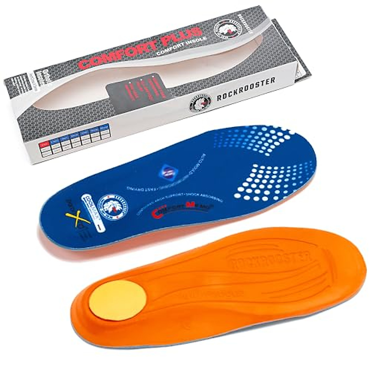 ROCKROOSTER 3 Pairs Memory Foam Anti-Fatigue Insoles for Work Boots, Heavy Duty Support Inserts for Men & Women, Arch Support, Distributes Foot Pressure, Slow Rebound, Standing All Day (RC930-M)