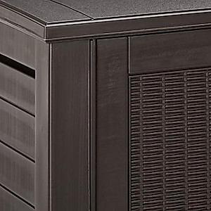 Rubbermaid Decorative Outdoor Storage Cabinet (123 Gal), Weather Resistant, Dark Brown, Organization for Home/Backyard/Pool Chemicals/Toys/Garden Tools/Porch/Patio Cushions