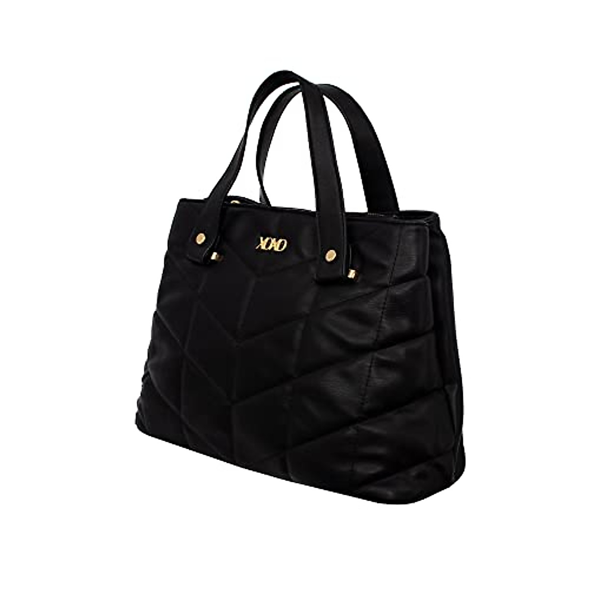 XOXO Women’s Black Chevron Vegan Leather Quilted Pattern Satchel Bag With Adjustable Strap