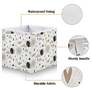 Cute Moon Sun and Stars Foldable Cube Storage Bins, 11 x 11 x 11 inches, Fabric Storage Baskets Bins for Nursery,Closet Shelf,Home Organization