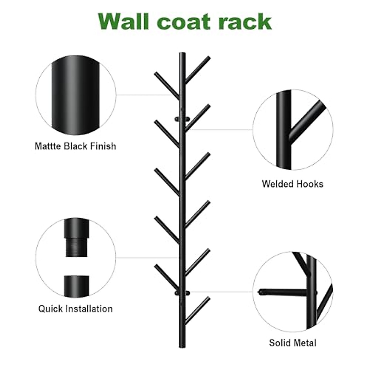 RRG Wall Mount Coat Rack 39.37 Inch, Metal Vertical Hat Rack for Wall, Modern Modern Tree Branch for Coats, Scarves, Hats, Jackets, Bags, Entryway Bedroom
