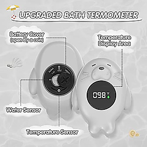 Baby Bath Thermometer Safety, Auto ON/Off Waterproof Bathtub Thermometer with Temperature Warning, Rubber Sea Otter Pool Floating Toy for Infant Toddler Bathing