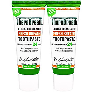 TheraBreath Fresh Breath Dentist Formulated 12-Hour Toothpaste, Mild Mint, 4 Ounce (Pack of 2), Packaging may vary