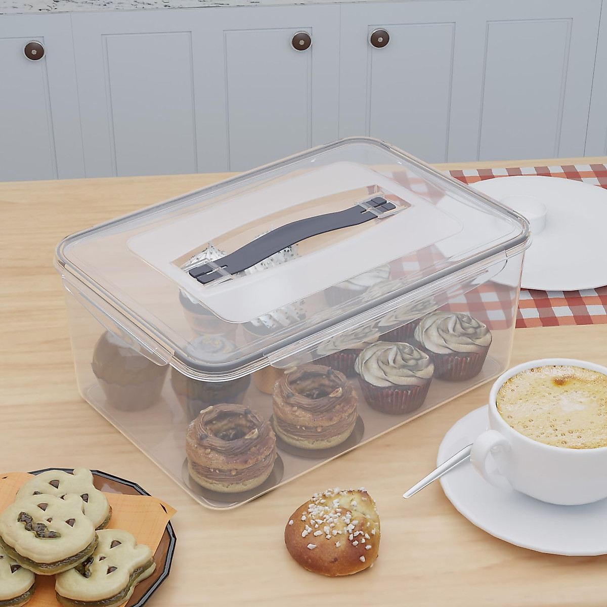 Ponpong 4 Packs Airtight Lid Food Storage Boxes Set, 15 Quart Plastic Food Storage Bin, Clear