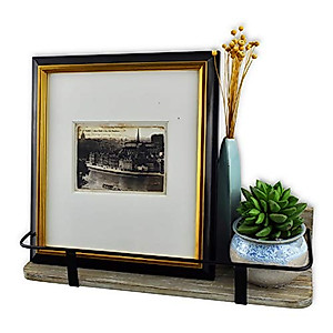 Spiretro Floating RV Shelves, Wall Mount Rustic Wood Wall Shelves with Metal Rail Storage Organize, Display, Décor for Bathroom Living Room Bedroom Kitchen Room Closet, Set of 2 (Large & Small), Grey