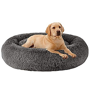 MFOX Calming Dog Bed (XL) for Medium and Large Dogs Pet Bed Faux Fur Donut Cuddler Up to 35/55/100lbs
